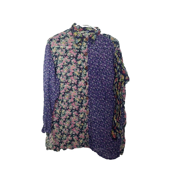 Zofus | Tops | Vtg 9s Patchwork Button Down Top Floral Boho Coastal Grandma Large Granny Y2k ...